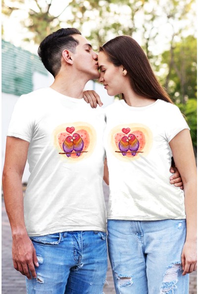 Coutoo Renkli Çifte Kumrular Baskılı Sevgili Çift Kombin Tişört (2li) Coutoo Renkli Çifte Kumrular Baskılı Sevgili Çift Kombin Tişört (2li)