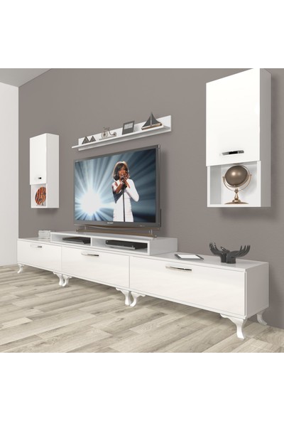 Decoraktiv Ekoflex 270DA Mdf Rustik Tv Ünitesi Tv Sehpası - Parlak Beyaz