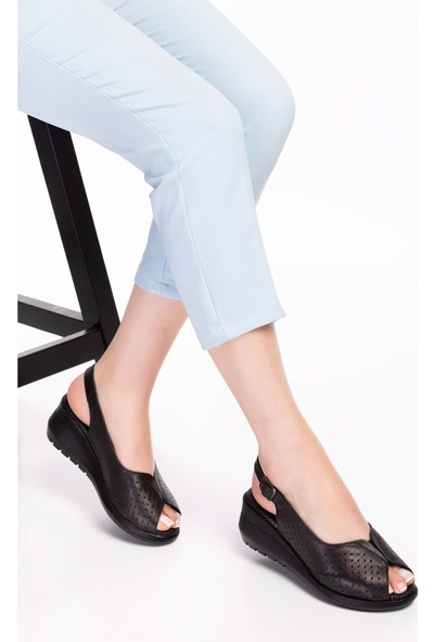 Gondol Hakiki Deri Dolgu Topuk Ayakkabı GOL.070 - Siyah - 38