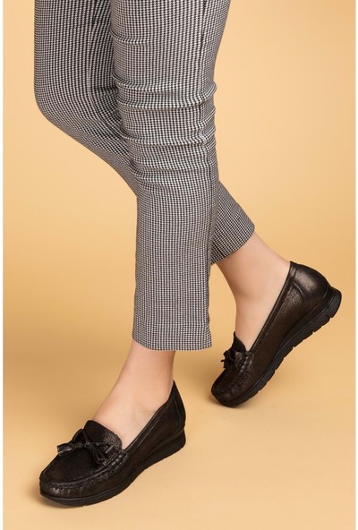 Gondol Hakiki Deri Günlük Rahat Loafer Ayakkabı PYT.1200 - Siyah Sim - 36