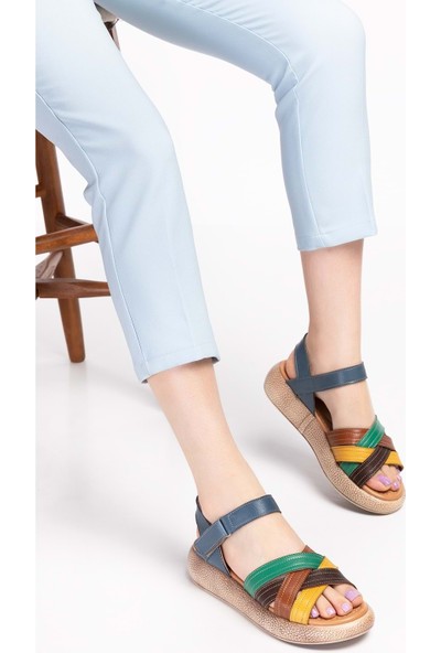 Gondol Kadın Hakiki Deri Dolgu Topuk Sandalet ERT.3222 - Multi - 38