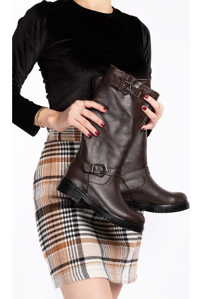 Gondol Kadın Hakiki Nubuk Deri Çizme ŞHN.1018 - Kahverengi - 38