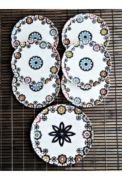 Porselen 7 Li Pasta Tabağı Set 6 Pasta Tabağı 1 Servis Tabağı