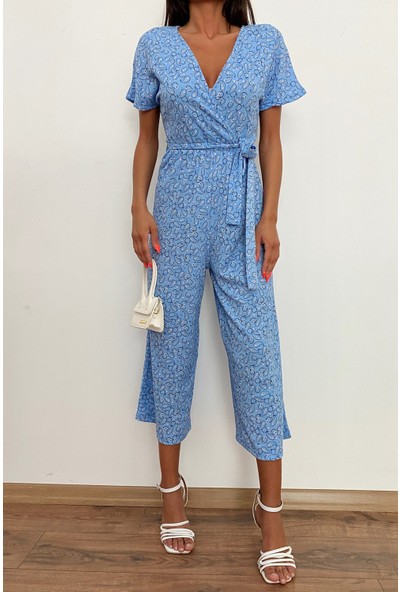 MyLove Çıtır Çiçek Kruvaze Tulum Mavi MyLove Çıtır Çiçek Kruvaze Tulum Mavi