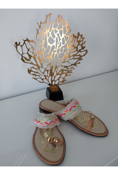 Ronalisa Hindistandan Ithal Geleneksel Hint Kadın Parmak Arası Terlik Şık ve Estetik Tasarım Renkli Desenli