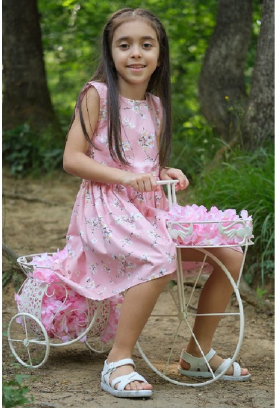 Bahar Dalı Pudra Rengi Kız Çocuk Elbise