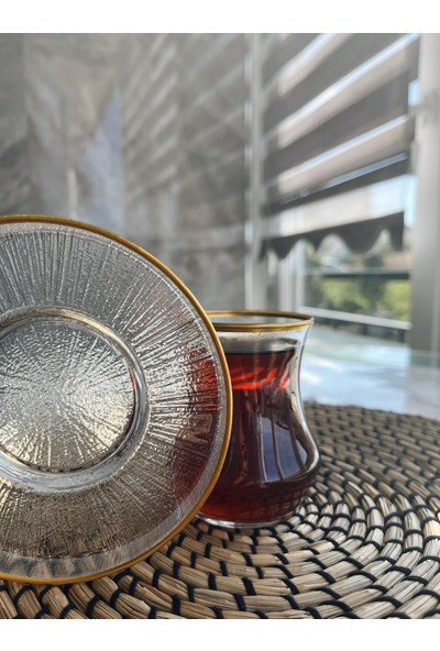 Ala Çizgili Altın Rim Lüks Çay Seti 12 Parça