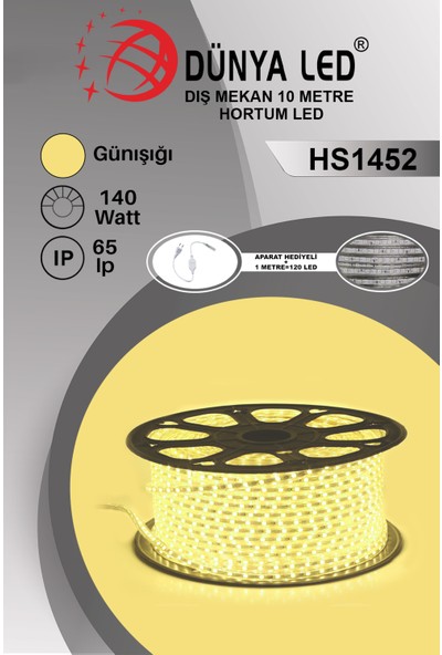 Dünya Led Hs.1452-G10 220v 120 Ledli Günışığı Hortum Led 10 Metre + Aparat Dünya Led Hs.1452-G10 220v 120 Ledli Günışığı Hortum Led 10 Metre + Aparat