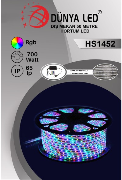 HS.1452-RGB50 220V 60 Ledli Rgb Hortum LED 50 Metre + Aparat HS.1452-RGB50 220V 60 Ledli Rgb Hortum LED 50 Metre + Aparat