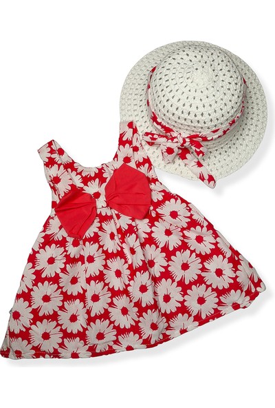 Besia Kız Çocuk Şapkalı Kırmızı Elbise
