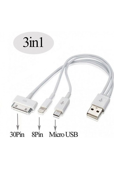 Mavi Ay Bilişim 30 Pin / 8 Pin / Micro USB 3'lü Şarj Kablosu - 20 cm Mavi Ay Bilişim 30 Pin / 8 Pin / Micro USB 3'lü Şarj Kablosu - 20 cm
