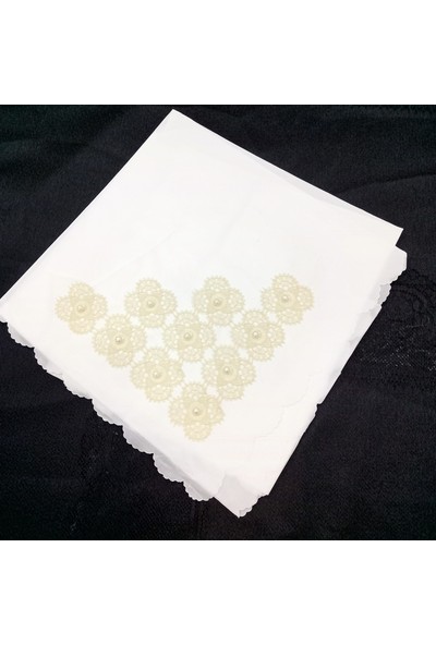 Ay Home Ayhome Saten Çeyizlik Bohça Incili Oyalı Işlemeli Krem Tekli 90 X 90 Cm