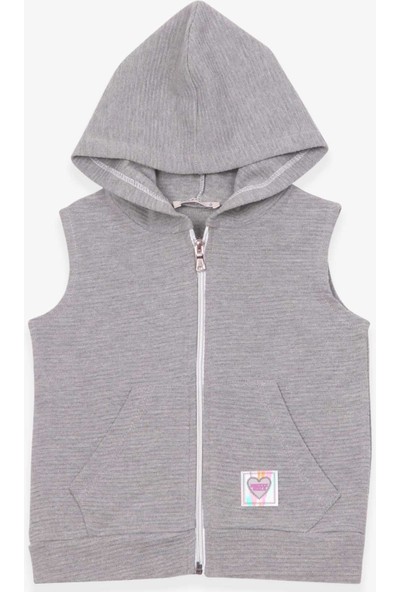 Breeze Kız Çocuk Yelek Kapüşonlu Fermuarlı Koyu Gri Melanj (3-8 Yaş)