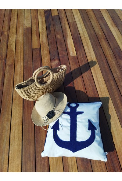 Bidoluraf Çapa Desenli Punch Nakışlı Yastık/kırlent Kılıfı Bidoluraf Çapa Desenli Punch Nakışlı Yastık/kırlent Kılıfı