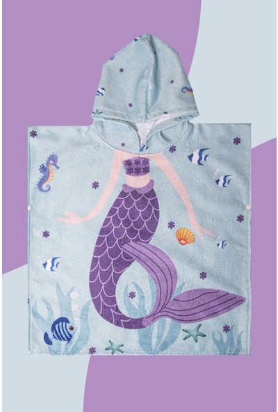 Vevien Home Deniz Kızı Çocuk Panço Plaj Havlusu 3-4 Yaş