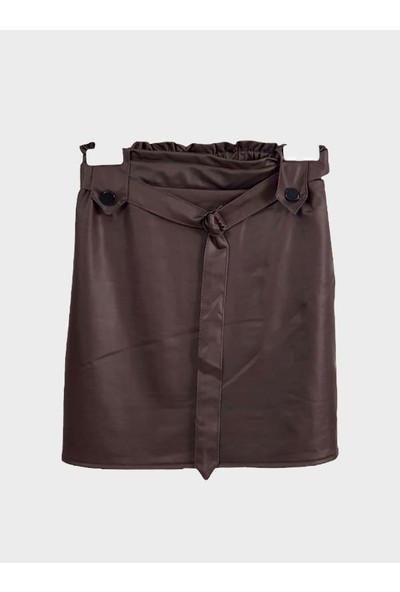 Kız Çocuk Süs Düğmeli Kemerli Deri Etek ( 6 - 16 Yaş )