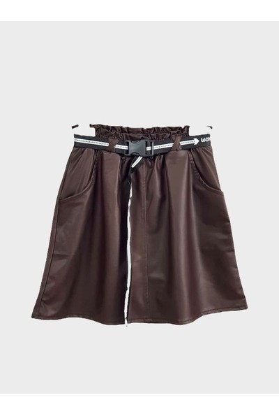 Benini Kız Çocuk Beli Büzgülü Cepli Kemerli Deri Etek ( 10 - 16 Yaş )