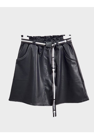 Benini Kız Çocuk Beli Büzgülü Cepli Kemerli Deri Etek ( 10 - 16 Yaş )