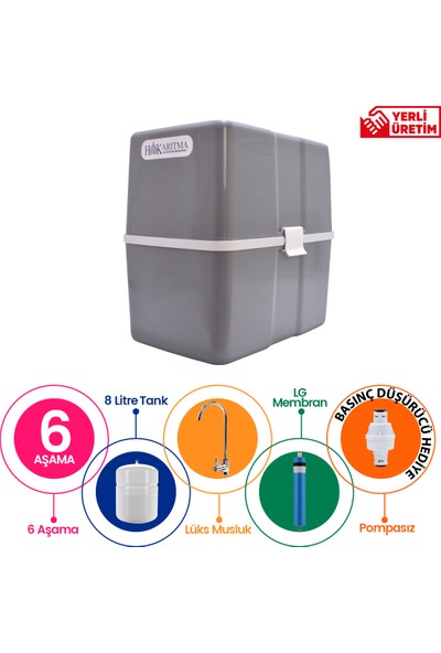 Hak Arıtma 6 Aşamalı Lg  Membran 8 lt Çelik Tank Pompasız Su Arıtma Cihazı  H2QX35 Hak Arıtma 6 Aşamalı Lg  Membran 8 lt Çelik Tank Pompasız Su Arıtma Cihazı  H2QX35