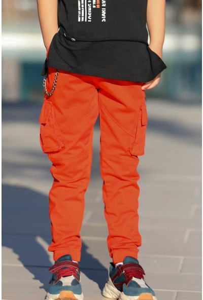 Escabel Erkek Çocuk Kot Pantolon Kargo Cepli Turuncu (9-16 Yaş)