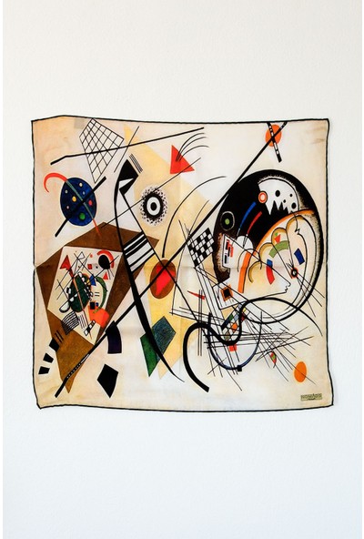 Lila Rosa Vasili Kandinski Desenli Ipek Bandana Fular