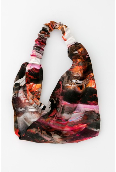 Lila Rosa Desenli Saf Ipek Saç Bandı Bandana