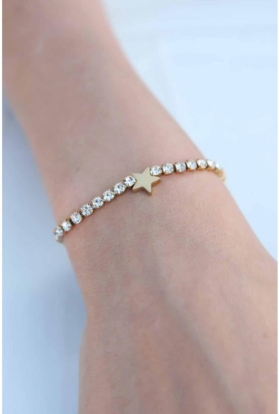 Karazona Kadın Yıldız Figürlü Zirkon Taşlı Çelik Bileklik KZ-BB4428