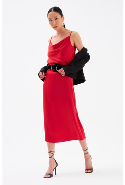 Sateen Düz Saten Etek - Kırmızı