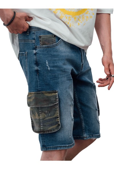 Abluka Online Kamuflaj Cepli Kot Şort Mavi