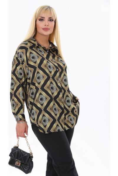 Pera Moda Desenli Saten Oversize Gömlek Pera Moda Desenli Saten Oversize Gömlek