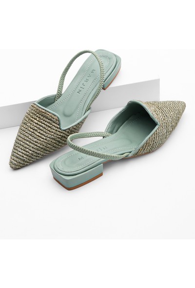 Marjin Kadın Hasır Örgü Günlük Sandalet Sivri Burun Atkılı Babet Hesla