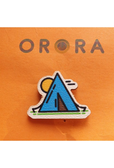 Ororabutik Çadır Ahşap Broş -Rozet 2-3cm