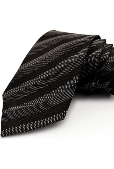 Milleniva Çizgi Desenli Siyah Kravat
