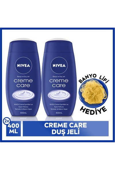 Nıvea Creme Care Banyo ve Duş Jeli 2X400ML + Banyo Lifi Nıvea Creme Care Banyo ve Duş Jeli 2X400ML + Banyo Lifi