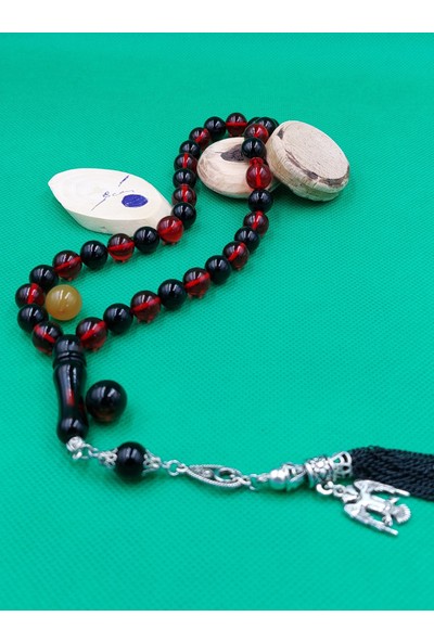 İbrahim Altıntaş Küre Kesim Kırmızı-Siyah Kombinli Kehribar Tespih