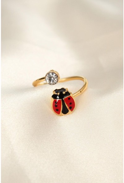 Clariss Uğur Böceği Tasarımlı Zirkon Taşlı Ayarlanabilir Yüzük