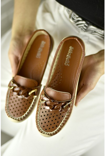 Stocon Kadın Zincir Detaylı Delikli Ortopedik Taban Kadın Babet STC301