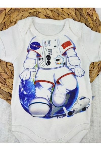 Astronot Nasa Baskılı Bebek Kısa Kollu Çıtçıtlı Body