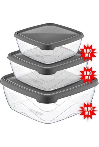 Kare Saklama Kabı Seti 3 Adet Kare Saklama Kabı Seti 3 Adet