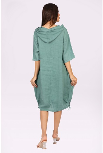 Poyralı Moda Keten Elbise Yeşil Poyralı Moda Keten Elbise Yeşil