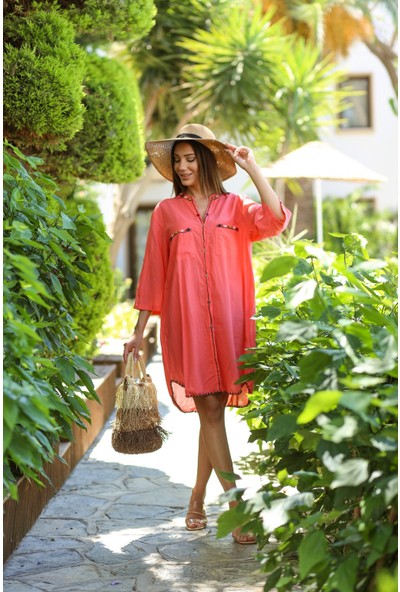 Poyralı Moda Pamuklu Pareo Nar Çiçeği Poyralı Moda Pamuklu Pareo Nar Çiçeği