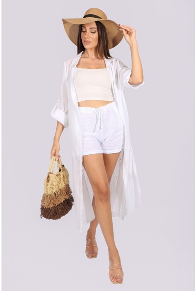 Poyralı Moda Pamuklu Pareo Beyaz Poyralı Moda Pamuklu Pareo Beyaz