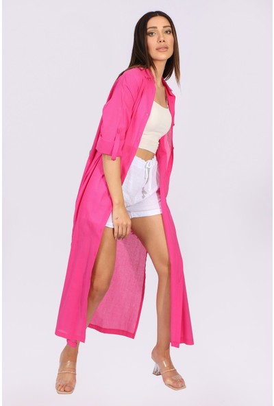 Poyralı Moda Pamuklu Pareo Fuşya Poyralı Moda Pamuklu Pareo Fuşya