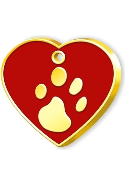 Kobal Business Kalp Şeklinde Altın Kaplama Büyük Köpek Künyesi (Kırmızı)