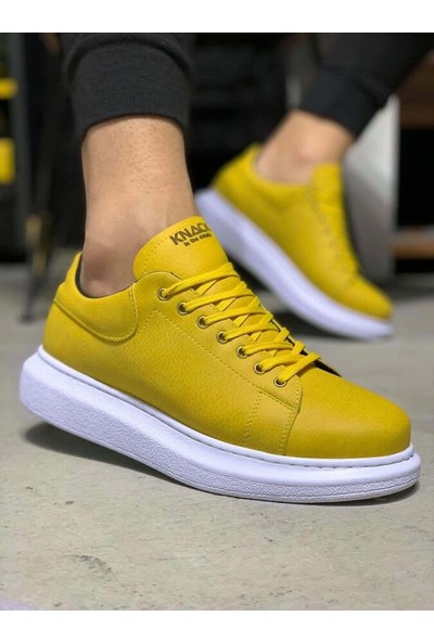Pabucmarketi Erkek Ayakkabı Yüksek Taban Günlük Ayakkabı Sarı