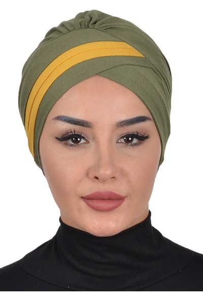 Moda Çizgi Çift Renkli Penye Bone Haki