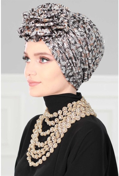 Moda Çizgi Güllü Penye Bone Gri