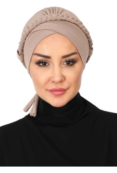 Moda Çizgi Örgülü Penye Bone Vizon