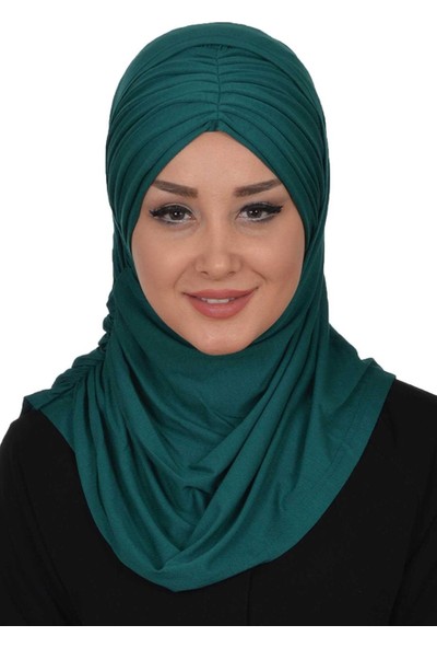 Moda Çizgi Pileli Bone Fular Set Yeşil Moda Çizgi Pileli Bone Fular Set Yeşil