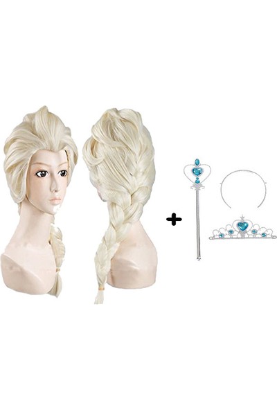 Mozsoo Örgülü Karlar Ülkesi Frozen Elsa Peruğu Tacı ve Sopası Çocuk Boy Mozsoo Örgülü Karlar Ülkesi Frozen Elsa Peruğu Tacı ve Sopası Çocuk Boy